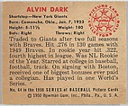 Issued by Bowman Gum Company | Alvin Dark, Shortstop, New York Giants ...
