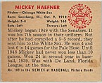 Issued by Bowman Gum Company - Mickey Haefner, Pitcher, Chicago White ...