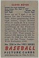 Issued by Bowman Gum Company - Cloyd Boyer, Pitcher, St. Louis ...