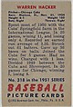 Issued by Bowman Gum Company - Warren Hacker, Pitcher, Chicago Cubs ...
