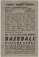 Issued by Bowman Gum Company - Forrest "Smoky" Burgess, Catcher ...