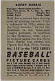 Issued by Bowman Gum Company - Stanley "Bucky" Harris, Manager ...