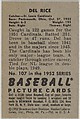 Issued by Bowman Gum Company - Del Rice, Catcher, St. Louis Cardinals ...