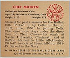 Issued by Bowman Gum Company - Card Number 114, Chet Mutryn, Halfback ...