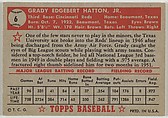 Issued by Topps Chewing Gum Company - Card Number 6, Grady Hatton ...
