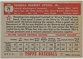Issued by Topps Chewing Gum Company - Card Number 71, Tom Upton ...