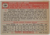Issued by Topps Chewing Gum Company - Card Number 130, Sheldon Jones ...