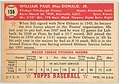 Issued by Topps Chewing Gum Company | Card Number 138, Bill MacDonald ...