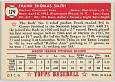 Issued by Topps Chewing Gum Company - Card Number 179, Frank Smith ...