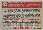 Issued by Topps Chewing Gum Company - Card Number 249, Bobby Adams ...