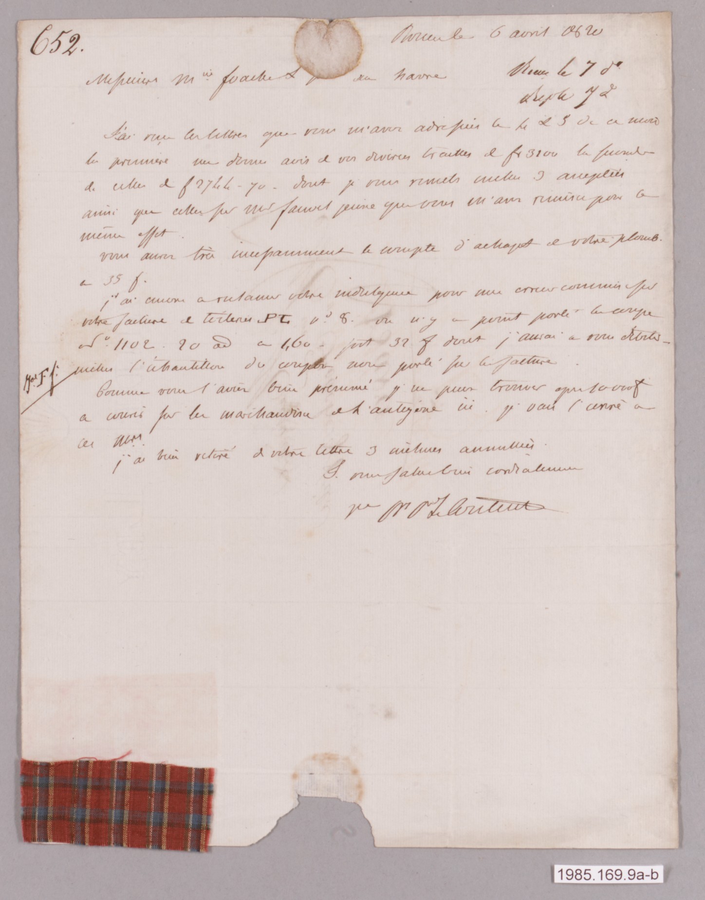 Letter with textile samples | French | The Metropolitan Museum of Art