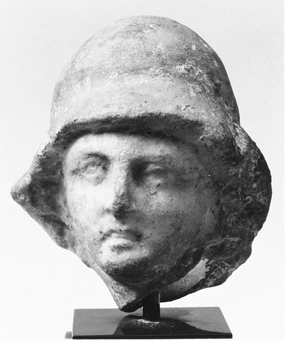 Small helmeted head from a marble relief | Greek | Late Classical or ...