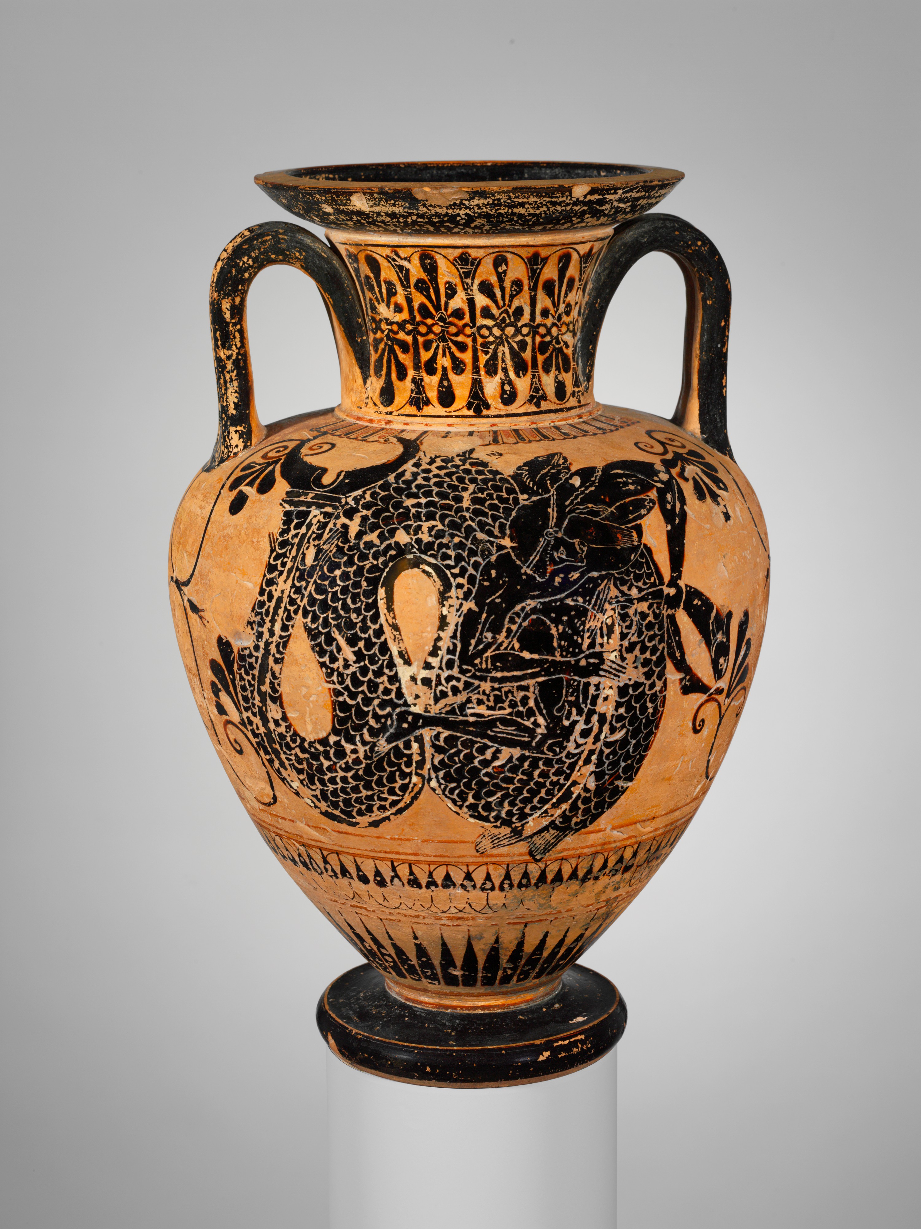 Terracotta neck-amphora (jar) - Greek, Attic - Archaic - The ...