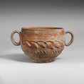 Terracotta scyphus (drinking cup) with barbotine decoration | Roman ...
