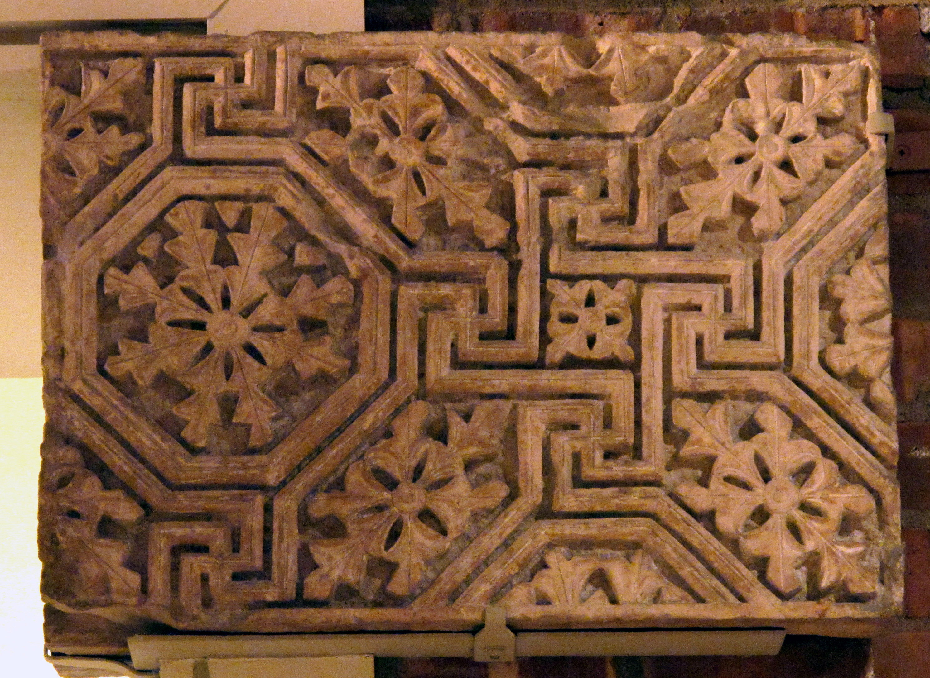 Corner Block From A Frieze With A Meander Pattern Of Lines And Rosettes
